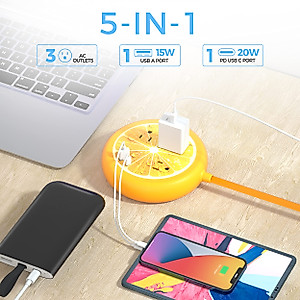 USB C Power Strip PD 20W, 1500Joules Waterproof Surge Protector with 3 Outlets and 2 USB Ports, 6 ft Extension Cord, Safe and Cute for Home Office Kitchen Outdoor Patio