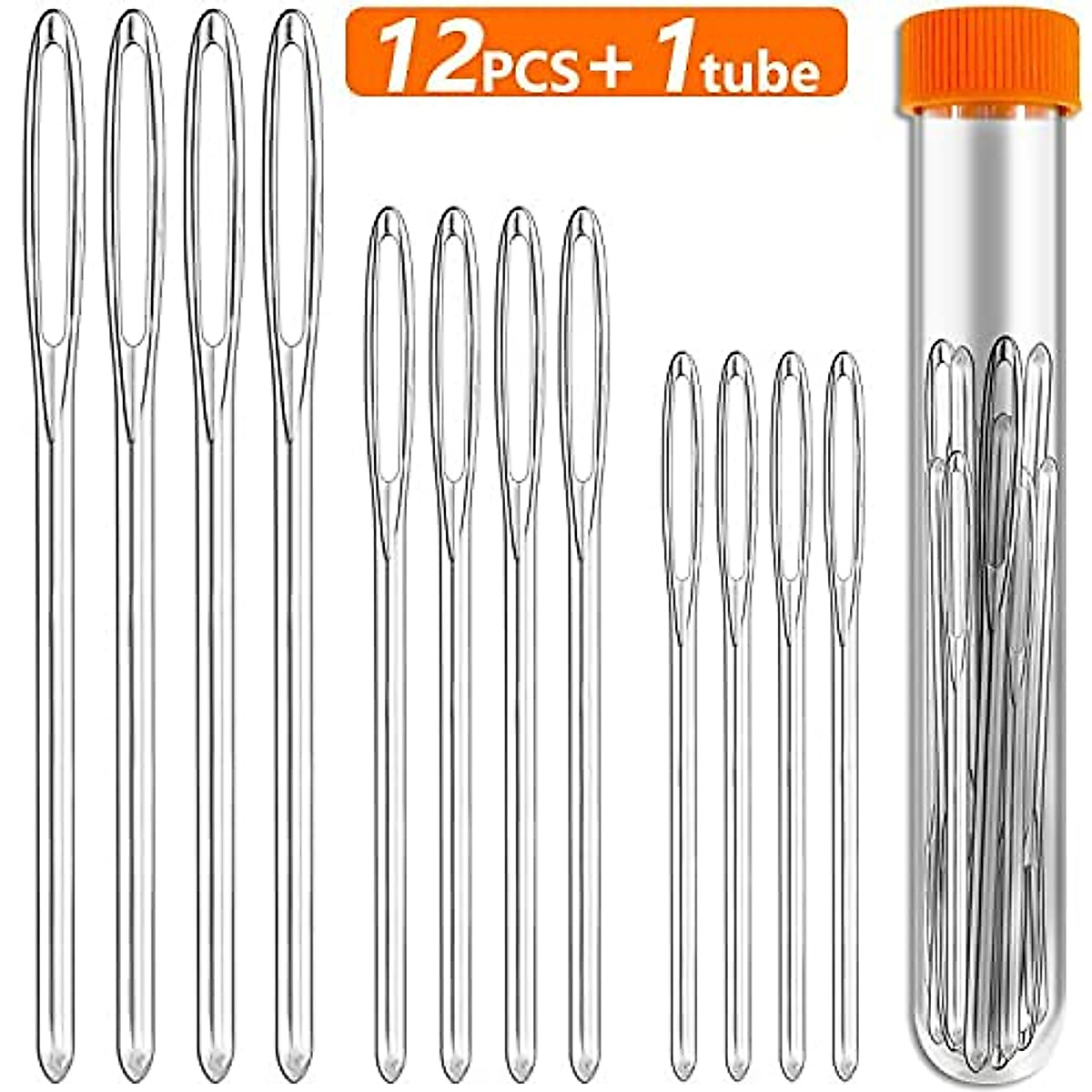 OIATAIO-12 PCS Large-Eye Blunt Needles, Stainless Steel Yarn Knitting Needles, Sewing Needles for Hand Sewing, Crafting Knitting Weaving Stringing Needles, Perfect for Finishing Off Crochet Projects