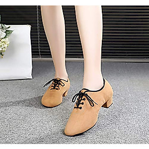 RUYBOZRY Women&Men's Latin Dance Shoes Ballroom Oxford Dance Practice Teaching Shoes Modern Dance Sneakers,NJB3210-Suede-3-Beige,US8