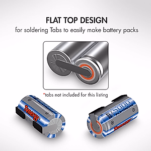 Tenergy NiMH SubC 5000mAh Flat Top Rechargeable Battery (No Tabs) - 10 Pack