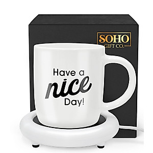 GALVANOX Funny Coffee Mug with Warmer Have a Nice Day Sarcastic Coffee Mug with Electric Heated Base - Novelty Christmas Gift Idea for Coworker/Coffee Lover, Men/Women (Gift Boxed)