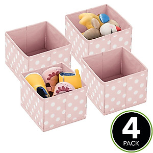 mDesign Soft Fabric Polka Dot Dresser Drawer and Closet Storage Organizer, Bin for Child/Kids Room, Nursery, Playroom, Bedroom, 4 Pack - Pink/White