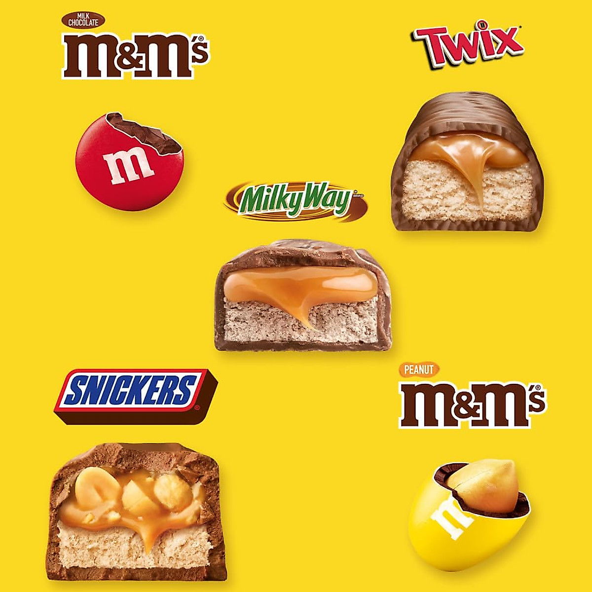 M&M'S Milk Chocolate, M&M'S Peanut, SNICKERS, TWIX & MILKY WAY Individually Wrapped Bulk Variety Pack Chocolate Candy Assortment, 45.45 oz, 90 Pieces Bag