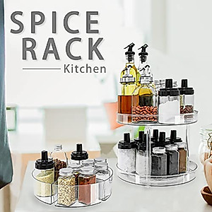 Aconfei Lazy Susan Organizers, 10.7 Inch 2 Tier Lazy Susan Turntable and 1 Tier 9.05Inch Lazy Susan Turntable with 4 Removable Bins, 360 Degree Rotating Spice Racks for Cabinet, Pantry and Kitchen