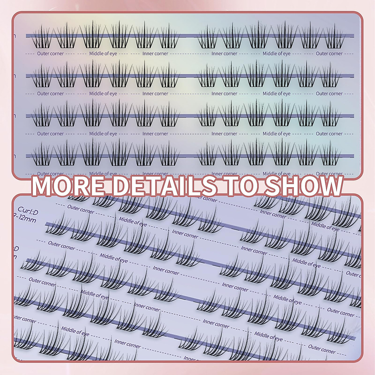 MLEN DIARY Manga Lashes 120 Cluster Lashes 9-12mm D Curl Individual Lashes Natural Look Fluffy Faux Mink Thin Cotton Band False Eyelashes