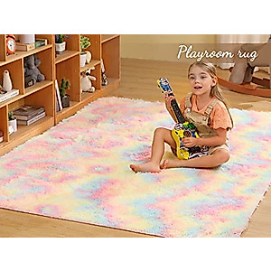 Medeunk 8x10 Area Rugs Rainbow Super Soft Fluffy Upgrade Sponge Non-Slip No Shedding for Living Room Bedroom Girls/Boys Room Dorm Playroom