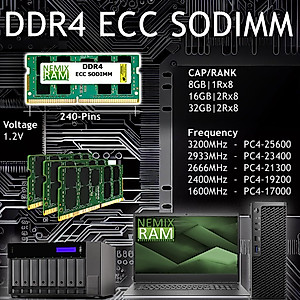 NEMIX RAM 16GB (1X16GB) DDR4 2666MHZ PC4-21300 2Rx8 1.2V CL19 260-PIN ECC Unbuffered SODIMM Workstation, NAS Memory Compatible with Samsung M474A2K43BB1-CTD