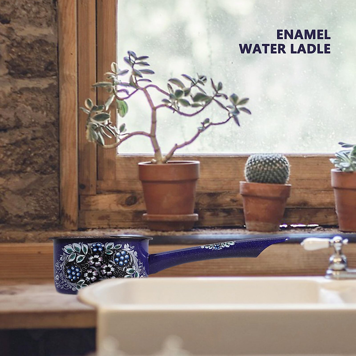 Cabilock Enamel Milk Pan, Mini Butter Warmer Pot Enameled Saucepan Small Enamelware Pot with Handle for Heating Milk Melting Butter Boiling Water Blue