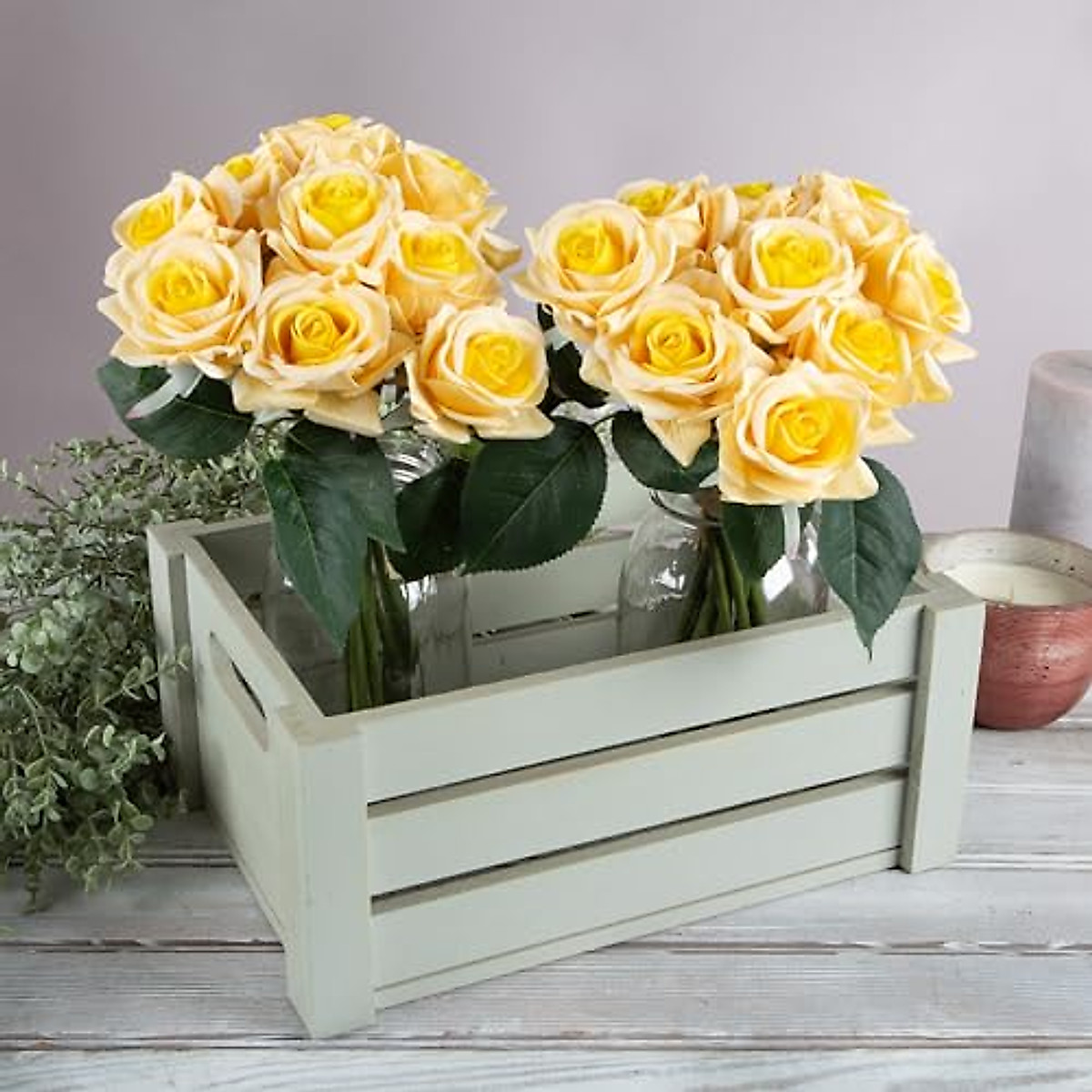 Pure Garden Rose Artificial Flowers - 18Pc Real Touch 11.5-Inch Fake Flower Set with Stems for Home Decor, Wedding, or Bridal/Baby Showers (Yellow)