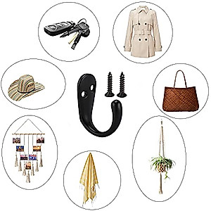 SOEAEODG 10 Pieces Wall Mounted Coat Hook Robe Hook Flat Black Towel Holder for Bathroom, Bathroom Accessories and 22Pieces Screws for Bath Kitchen Garage Single Coat Hanger (Black Color)