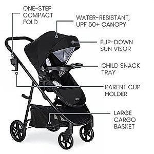 Britax Willow Brook Baby Travel System, Infant Car Seat and Stroller Combo with Aspen Base, ClickTight Technology, RightSize System and 4 Ways to Stroll, Onyx Glacier