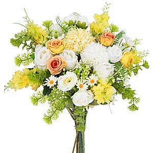 HO2NLE 2pcs Artificial Flowers Silk Daisy Plastic Chrysanthemum Outdoor Fake Flowers Faux Plastic Chrysanthemum for Home Wedding Hanging Garden Porch Window Box Décor Yellow