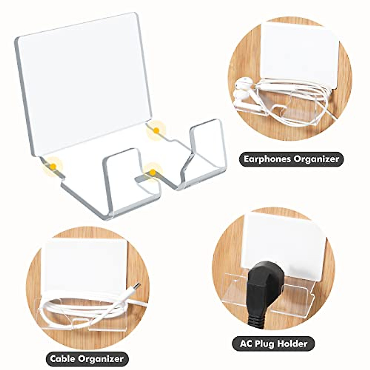 Kamehame 2 Pack Wall Mount Phone Holder Adhesive Cell Phone Charging Stand Smartphone Storage Organizer Bracket for Home Office Compatible with All Phone, Silky White & Clear