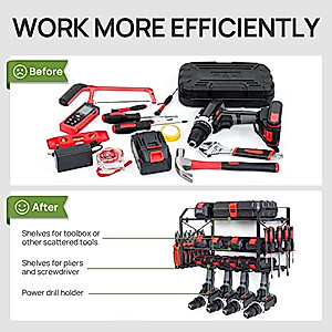 SINPUDA Power Tool Organizer, Heavy Duty 3-Layer Metal Drill Holder Wall Mount for Garage Tool Organizers and Storage - Floating Tool Shelf for Power Tools and Accessories