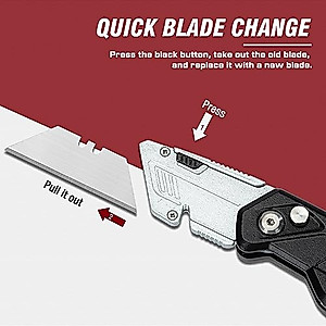 KATA 2-Pack Heavy Dudy Utility Knife Box Cutter Retractable Blade Folding Knife Set, 10pcs SK5 Sharp Blades In Case for Box, Cardboard and Carton