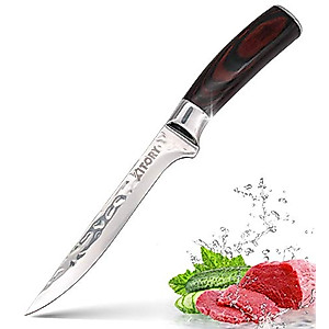 Kitory Boning Knife Forged Filleting Knife Razor sharp High-Carbon Stainless Steel Ergonomic Pakkawood Handle Professional Trimming Knife 7 INCH for Meat and Poultry