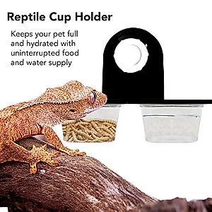 Synra Gecko Dual Feeding Ledge, Space Saving Design, Maximizes Floor Area, Black and White, 20 Reusable Transparent Food and Water Cups, Crested Gecko Tank Accessories