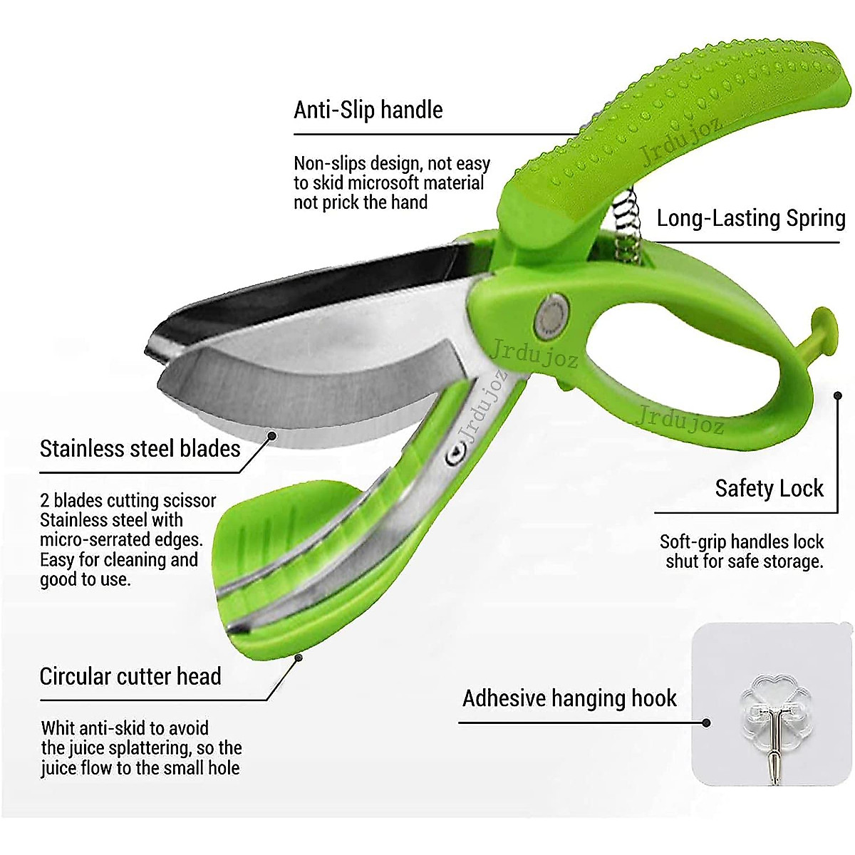 Salad Scissors for Chopped Salad, Lettuce Tong Scissors for Salad Bowl and Cutter, Multifunction Double Blade Salad Chopper Tool (Green)