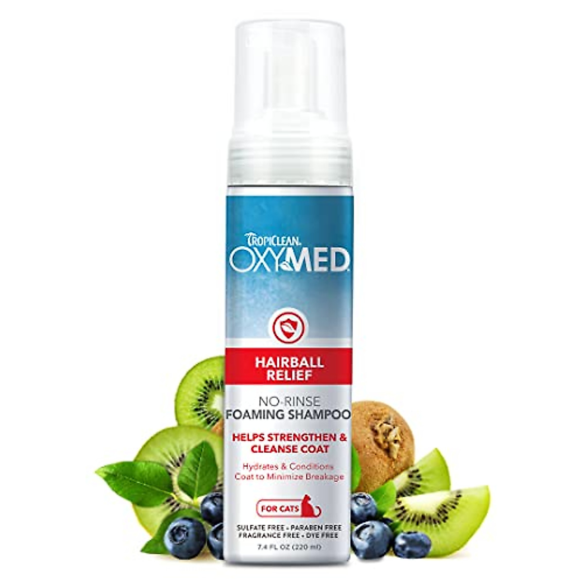 TropiClean Oxymed Waterless Cat Shampoo and Conditioner, A No-Rinse Cat Wash for Hairball Relief 7.4 Ounce