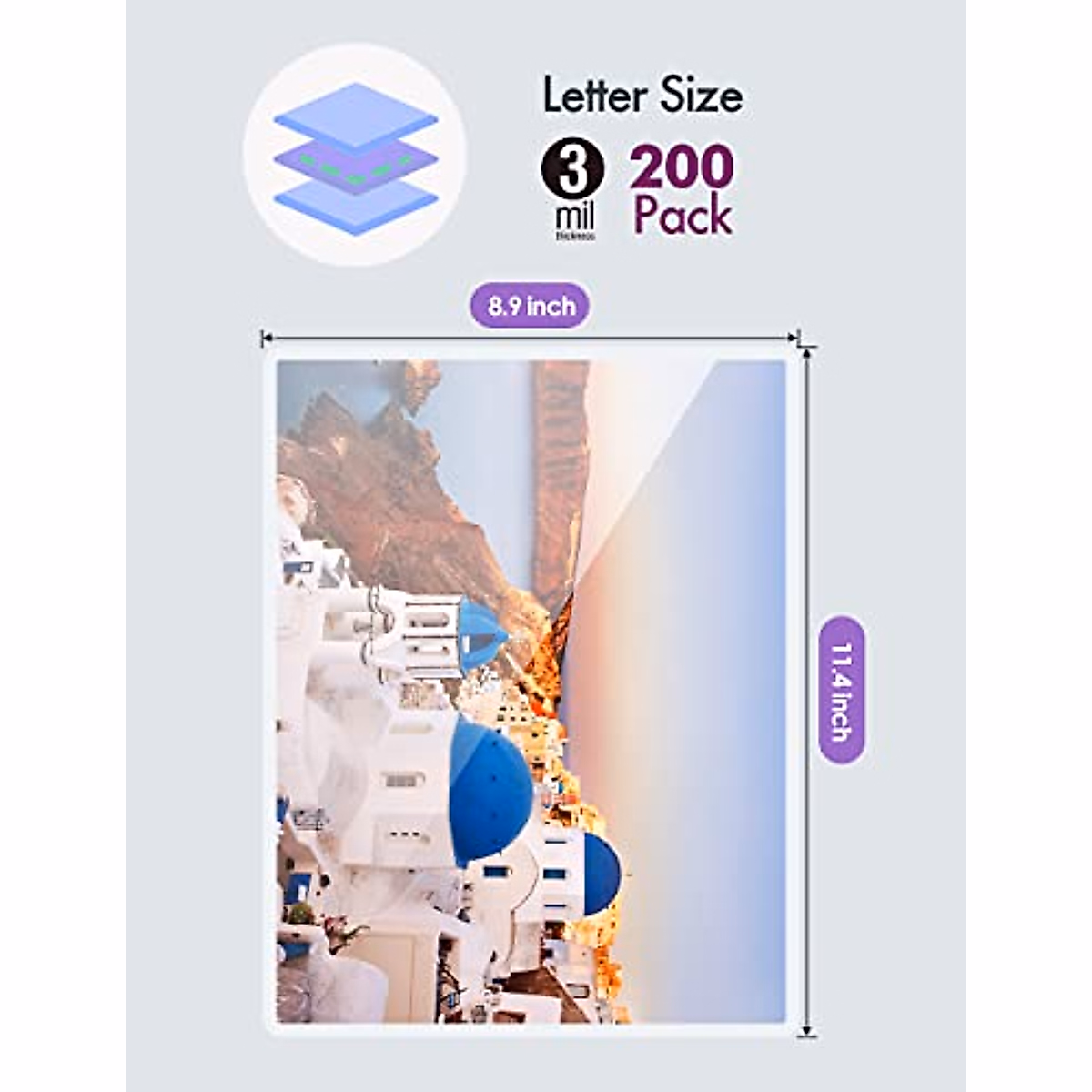 SINOPUREN Thermal Laminating Pouches, 3mil Laminating Sheets, 8.9x11.4 Inches, Letter Size, HeatSeal, Clear (200pack)