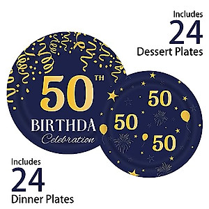 PARTY BERRY 120 Pcs 50th Birthday Decorations Party Supplies Dinner, Dessert Plates, Cups, Napkins, Forks Birthday Party Decorations Disposable 50th Birthday Decorations Men/Women Serves 24 Guests