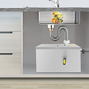 Commercial Grease Interceptor, 4 Gallon Stainless Steel Wastewater Separation Under Sink Oil-water Grease Trap with Carrying Handle & Drainage Pipe for Restaurant Factory Kitchen