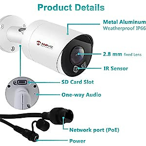 Anpviz 5MP Bullet POE IP Camera with Mic/Audio, 2.8mm Lens Security Camera for Outdoor Indoor, Human & Motion Detection, 98ft IR Night Vision, Up to 256GB MicroSD for 24/7 Recording (U Series)