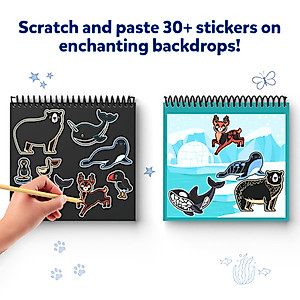 Skillmatics Magical Scratch Art Book for Kids - Animals, Craft Kits & Supplies, DIY Activity & Stickers, Gifts for Toddlers, Girls & Boys Ages 3, 4, 5, 6, 7, 8, Travel Toys