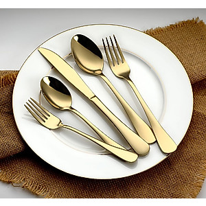 WYT Gold Teaspoons Set of 8, Stainless Steel Gold Silverware Dessert Spoon, Coffee Spoon, Mirrored Finish, Dishwasher Safe, 6.7-Inches