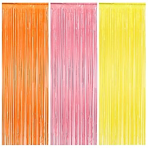 3pcs Foil Curtain Backdrop, Fringe Tinsel Curtain Party Decorations, Glitter Groovy Streamers Bachelorette for Birthday Party Streamer Backdrop for Party Birthdays Graduations Anniversary