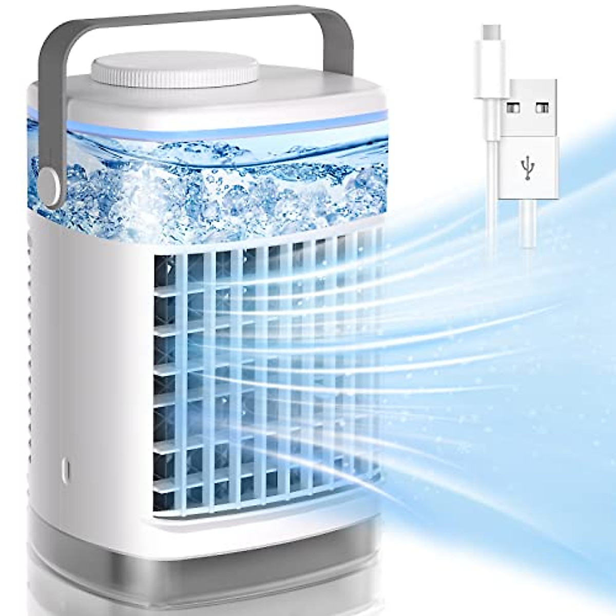 Portable Air Conditioners, Personal Evaporative Air Cooler with 4 Wind Speed & LED Light, Top Fill 700ML Mini Air Conditioner, Small Desktop Quiet Cooling Fan for Room, Office, Car, Outdoor