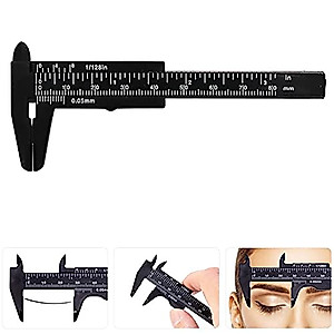 Qiningxia Portable Double Scale 80MM Plastic Eyebrow Measuring Vernier Caliper Caliper Ruler Plastic Permanent Makeup Measurement Tools, Black, Under 3 Inches