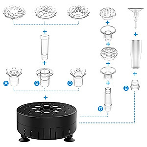 AISITIN 2.5W Fountain Pump with LED Light and Nozzles, DIY Water Fountain Pump Kit with 15.8 ft USB Power Cord and AC Adapter, Water Pump for Bird Bath, Ponds, Garden, Outdoor and Indoor, Black