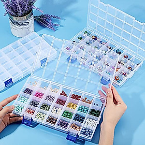 PH PandaHall 3 Pack Plastic Organizer Box, 28 Grids Bead Organizer with Dividers Adjustable Clear Plastic Bead Case Storage Container for Jewelry Beads Earring Fishing Hook Small Accessories
