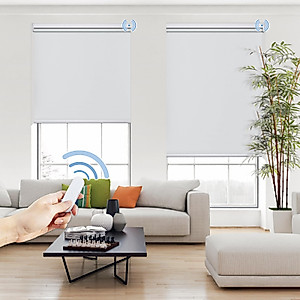 Grandekor Motorized Roller Shade with Remote Control,Motorized Blinds 100% Blackout Electric Shades, Cordless Window Blinds Shades for Bedroom Living Room Office,White,W35 xH72