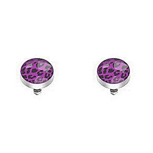 PIERCE ME Leopard Print Dome Dermal Top Internally Threaded Print Inlayed Design 14G (2pcs Purple)