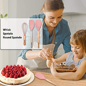 VIVAYO Silicone Cooking Utensil Kitchen Utensils Set, 12 Pieces Silicone Kitchen Utensil Wooden Handles, Kitchen Spatula Sets with Holder Spoon Turner Tongs, Pink