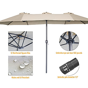 AECOJOY 15x9ft Double-Sided Patio Umbrella Outdoor Market Umbrella Large Sunbrella Table Umbrellas with Crank Air Vents for Deck Pool Patio (1.9" Pole,Red)