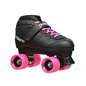 Epic Skates Super Nitro Indoor/Outdoor Quad Speed Roller Skates, Black/Pink, Adult 7