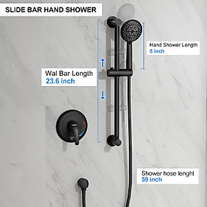Gabrylly Slide Bar Shower Faucet Set for Bathroom with High Pressure 5-Setting Handheld Shower Set, Shower Valve with Trim and Diverter,Matte Black