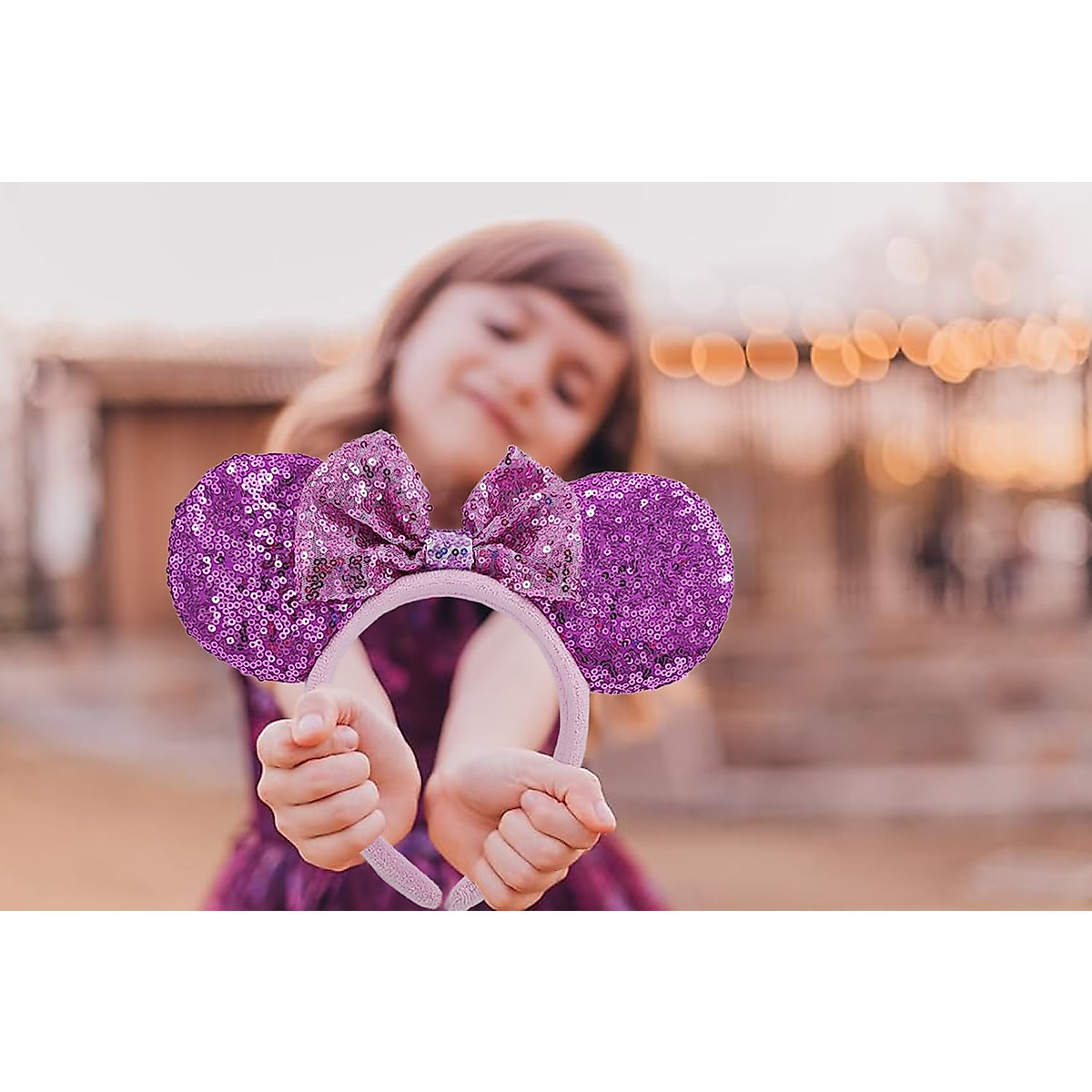 WW-WONDERFULWORLD Purple Mouse Ears Headbands With Bow & Snowflake & Girls Sequins, for Cartoon Princess Costume Cosplay Decoration, Glitter Christmas Party for Kids & Women; PR (Soft Flannel)