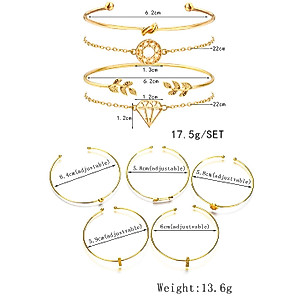 Cocazyw 19pcs Multiple Layered Stackable Open Cuff Wrap Bangle Rose gold Gold Bracelets for Women Jewelry Adjustable Bangles for Girls Set Gifts (Gold)