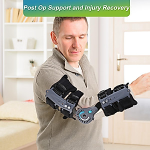 Komzer Hinged Elbow Brace, Adjustable Post OP ROM Elbow Brace with Sling Stabilizer Splint Arm Injury Recovery Support After Surgery (Right)