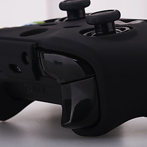 YoRHa Thickened Rubber Silicone Cover Skin Case 3D Letters Massage Grip for Xbox One S/X Controller x 1(Black&Red) with PRO Thumb Grips x 8