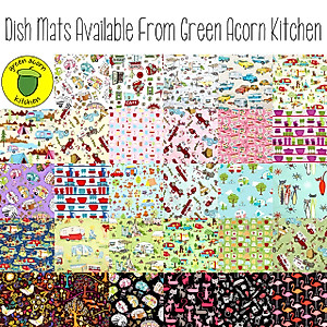 Dish Drying Mat - Coffee Station Mat - Pet Placemat - Appliance Mat - Kitchen Mat - Kitchen Tools in Red, Black and Cream - 16 x 20 Inches - Handmade by Green Acorn Kitchen