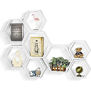 Overstock Wall Mounted Hexagon Floating Shelves 8 PCS - White