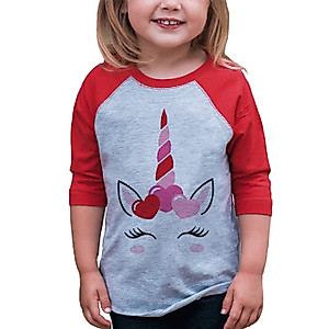 7 ate 9 Apparel Girl's Valentine's Day Unicorn Red Baseball Shirt T-Shirt 18 Months