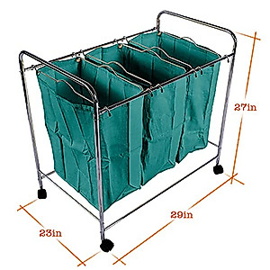 Heavy Duty 3 Bag Rolling Laundry Sorter Storage Cart Clothes Hamper with Wheels Large Baskets Removable Bags Triple Compartment Portable Laundry Hamper Holds Up To Three Loads of Laundry (Indigo)