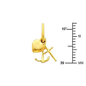 The World Jewelry Center 14k REAL Yellow Gold Faith, Hope, and Charity Pendant with 0.9mm Cable Chain Necklace - 16"