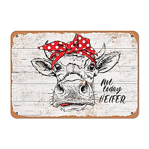 Tarika Cow Not Today Heifer Metal Vintage Look Decoration Art Sign for Home Kitchen Bathroom Farm Garden Inspirational Quotes Wall Decor, 8 x 12 inch